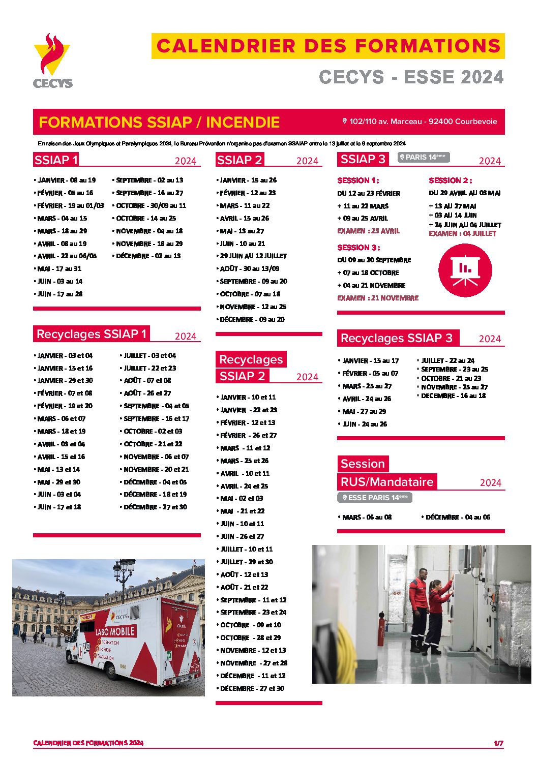 Calendrier des formations CECYS et ESSE 2024 - CECYS
